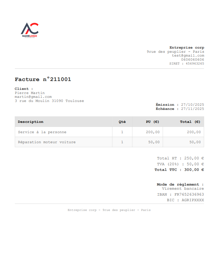 Exemple de facture